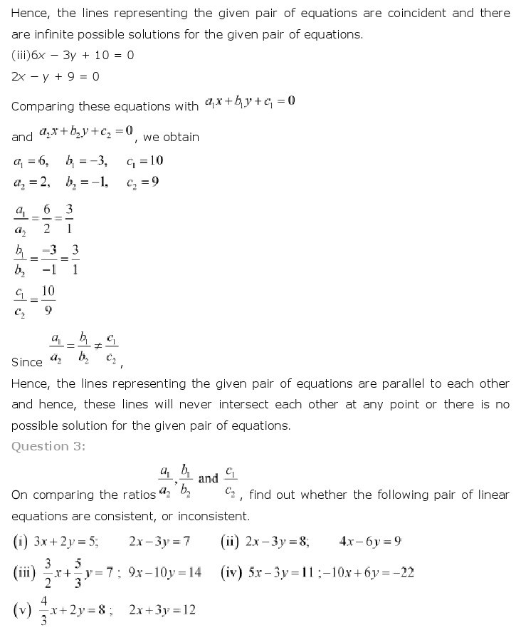 Pair Of Linear Equations In 2 Variables Class 10 Maths NCERT Solutions