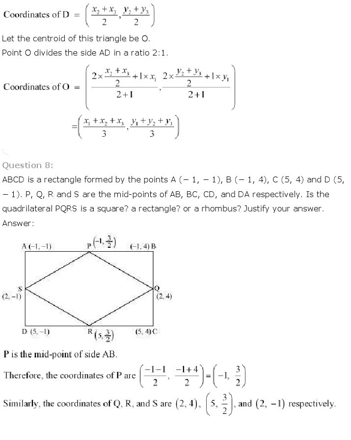 Coordinate Geometry Class 10 Mathematics NCERT Solutions