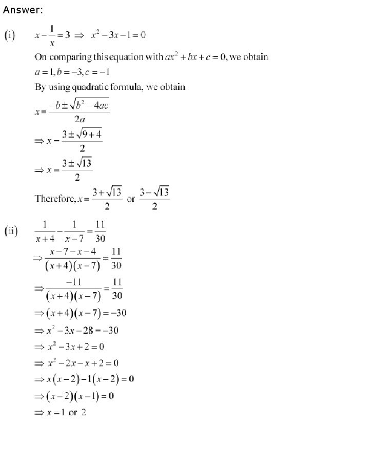 Quadratic Equations Class 10 Mathematics NCERT Solutions Quadratic Equations Class 10 Mathematics NCERT Solutions