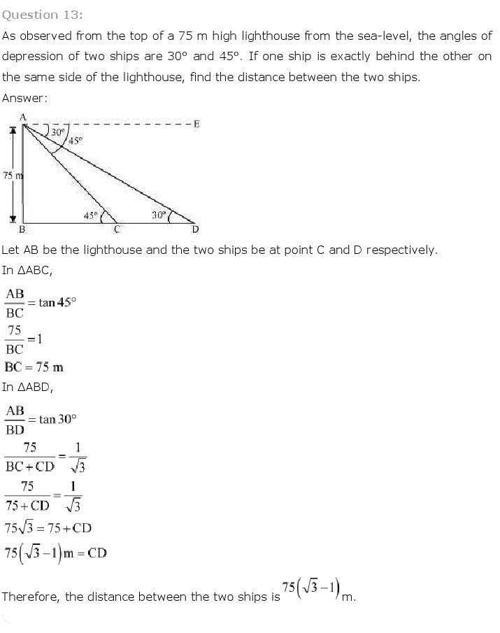 Some Applications Of Trigonometry, Class 10 Maths NCERT Solutions Some Applications Of Trigonometry, Class 10 Maths NCERT Solutions