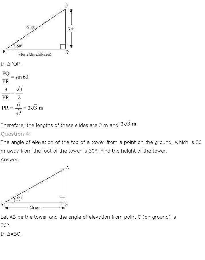 Some Applications Of Trigonometry, Class 10 Maths NCERT Solutions Some Applications Of Trigonometry, Class 10 Maths NCERT Solutions