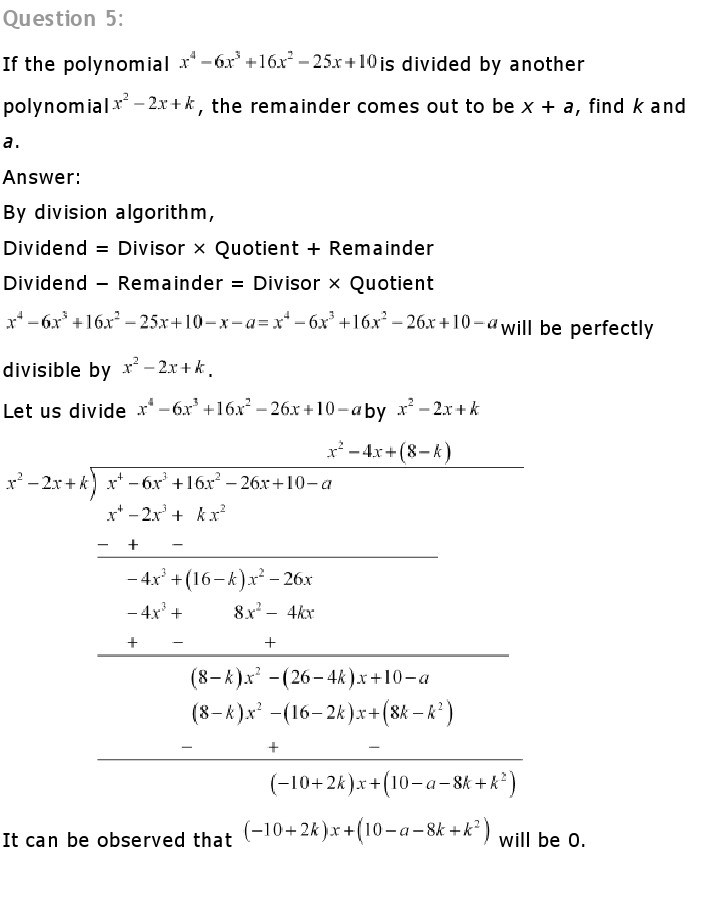 Polynomials Class 10 Mathematics NCERT Solutions
