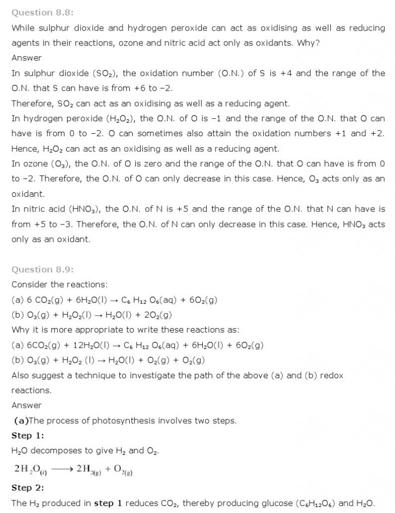 Redox Reactions, Class 11 Chemistry NCERT Solutions