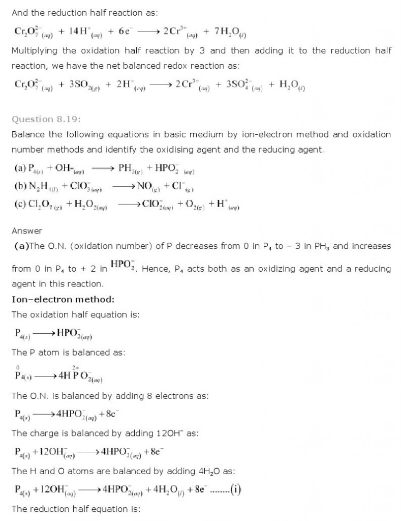 Redox Reactions, Class 11 Chemistry NCERT Solutions