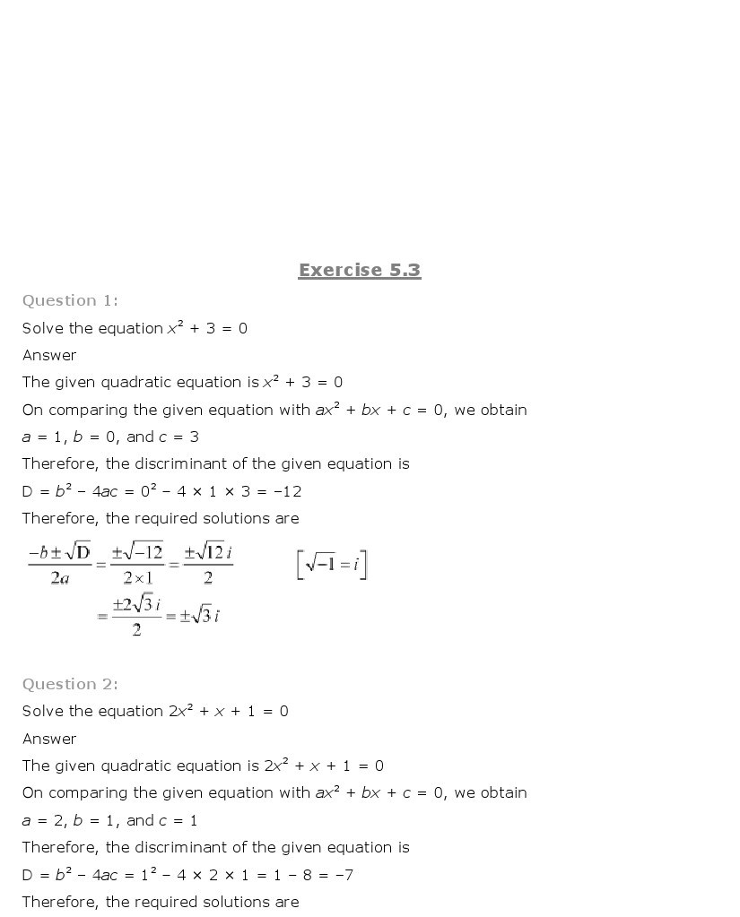 Complex Numbers And Quadratic Equations, Class 11 Mathematics NCERT Solutions