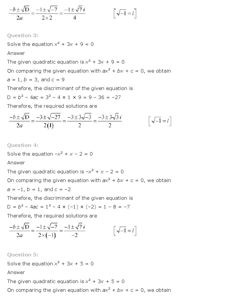 Complex Numbers And Quadratic Equations, Class 11 Mathematics NCERT Solutions