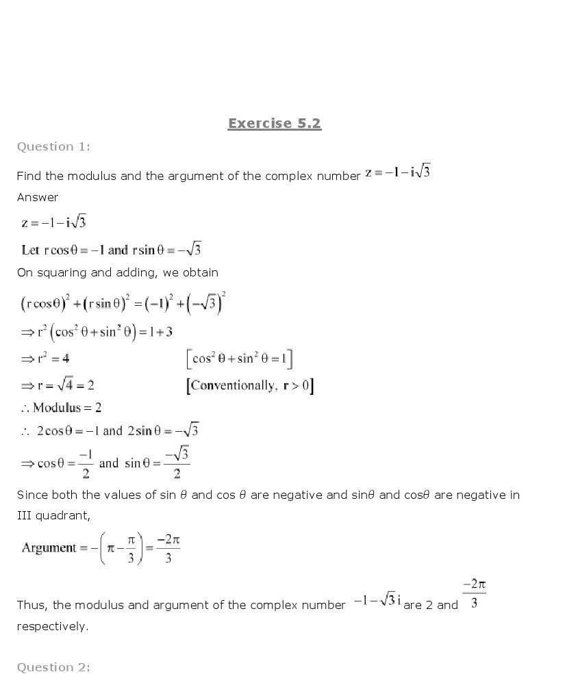 Complex Numbers And Quadratic Equations, Class 11 Mathematics NCERT Solutions