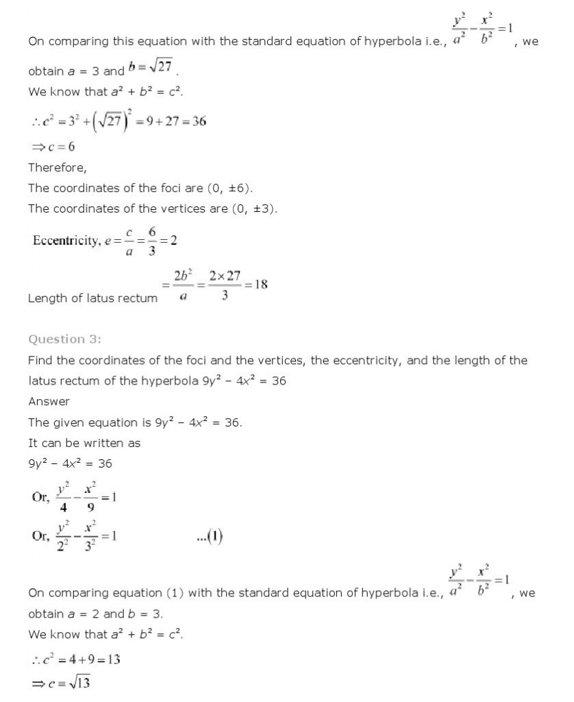 Conic Sections, Class 11 Mathematics NCERT Solutions Conic Sections, Class 11 Mathematics NCERT Solutions