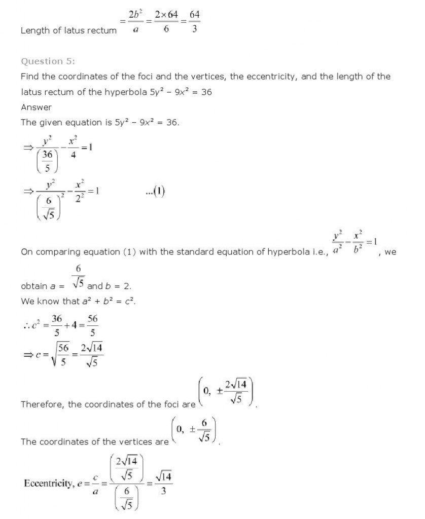 Conic Sections, Class 11 Mathematics NCERT Solutions