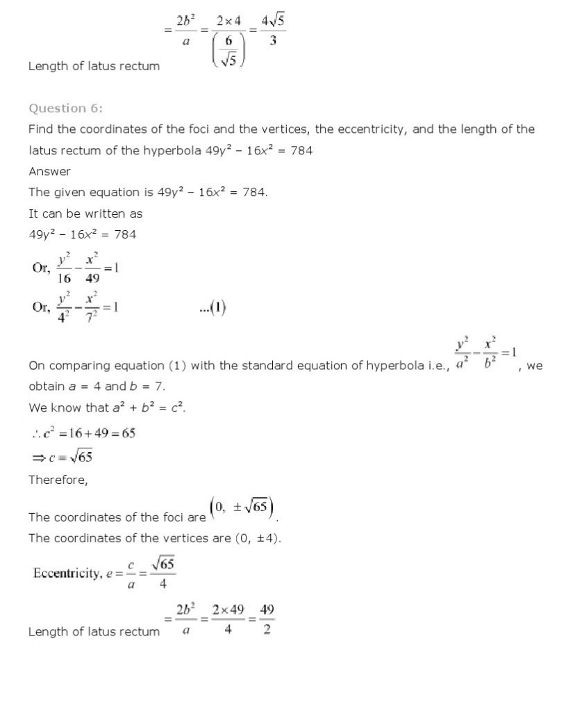Conic Sections, Class 11 Mathematics NCERT Solutions