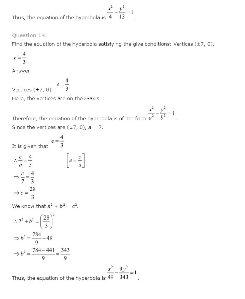 Conic Sections, Class 11 Mathematics NCERT Solutions Conic Sections, Class 11 Mathematics NCERT Solutions