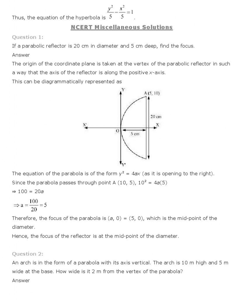 Conic Sections, Class 11 Mathematics NCERT Solutions Conic Sections, Class 11 Mathematics NCERT Solutions