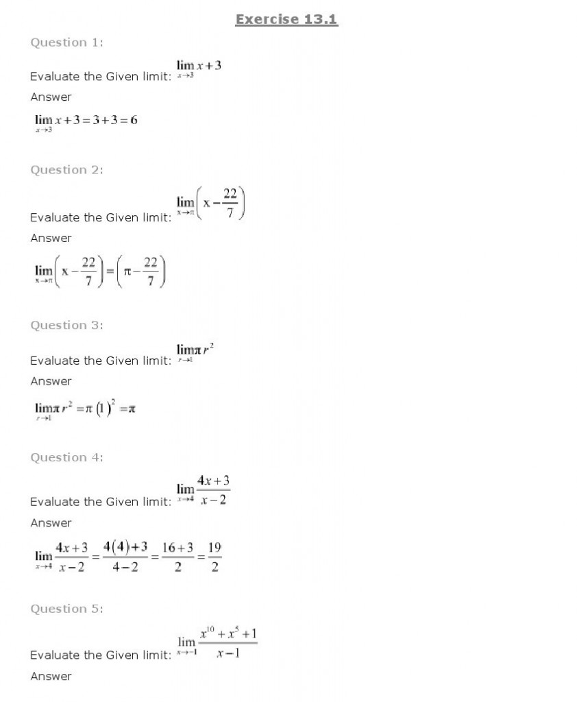 Limits And Derivatives, Class 11 Mathematics NCERT Solutions