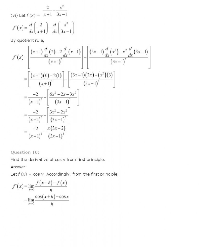 Limits And Derivatives, Class 11 Mathematics NCERT Solutions