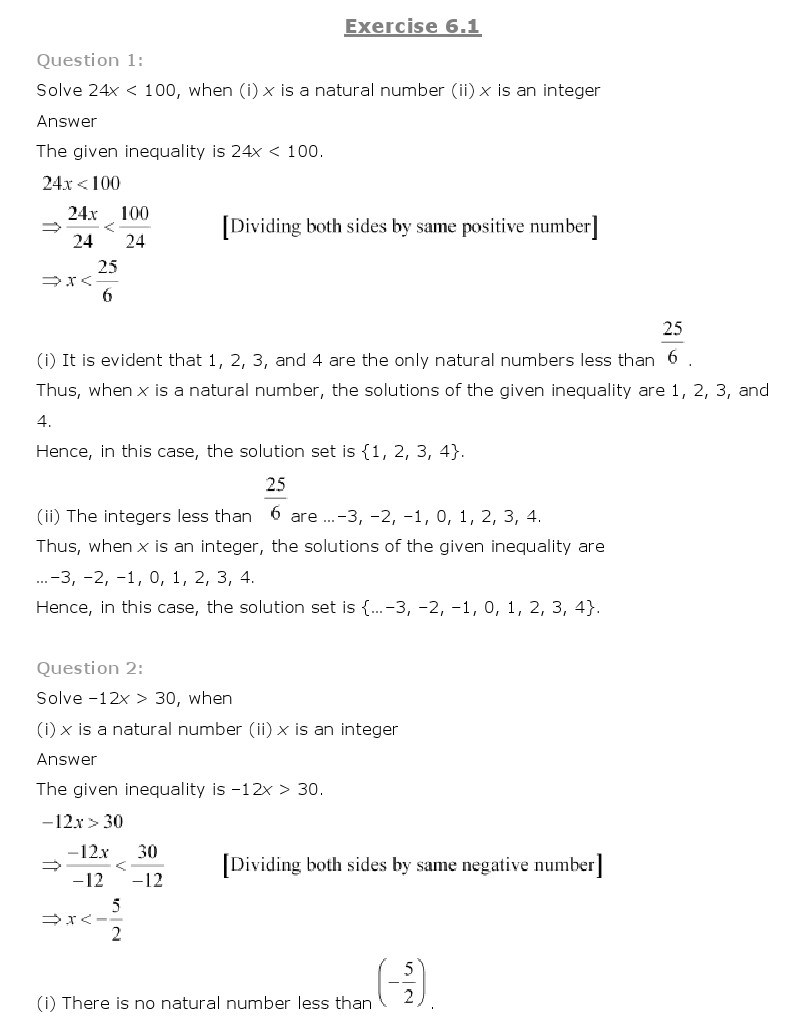 Linear Inequalities Class 11 Mathematics Ncert Solutions