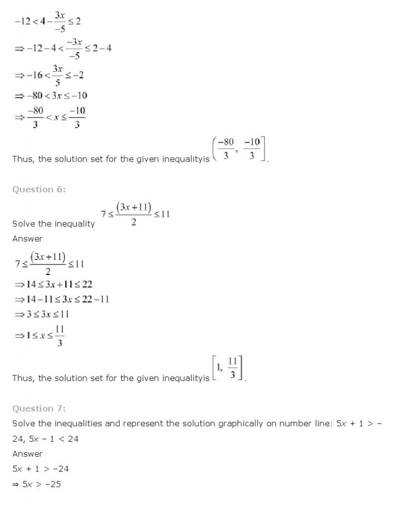 Linear Inequalities, Class 11 Mathematics NCERT Solutions