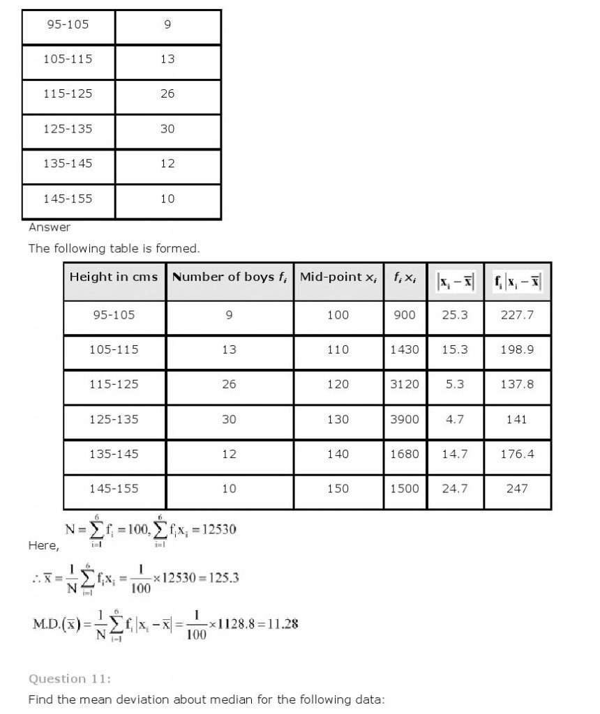 Statistics, Class 11 Mathematics NCERT Solutions