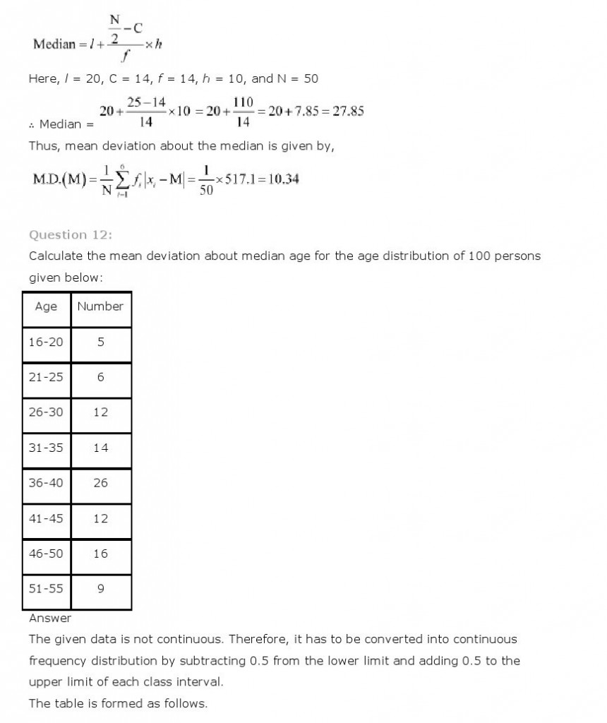Statistics, Class 11 Mathematics NCERT Solutions
