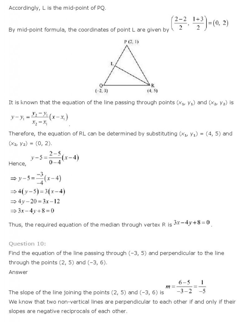 Straight Lines, Class 11 Mathematics NCERT Solutions