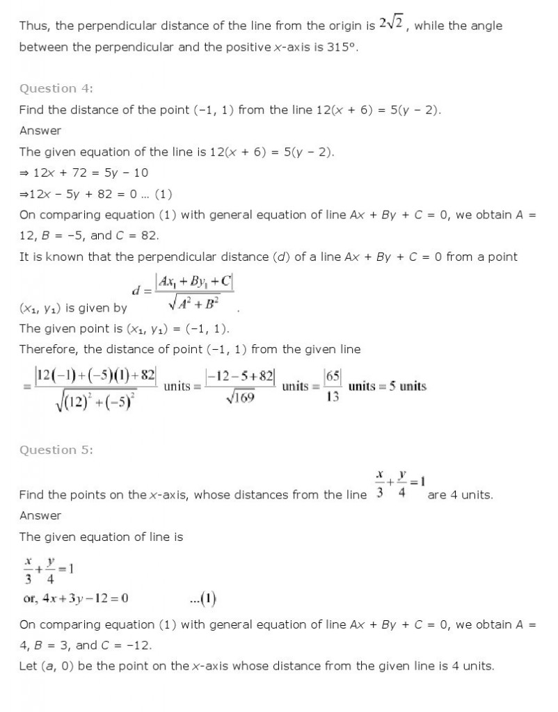 Straight Lines, Class 11 Mathematics NCERT Solutions