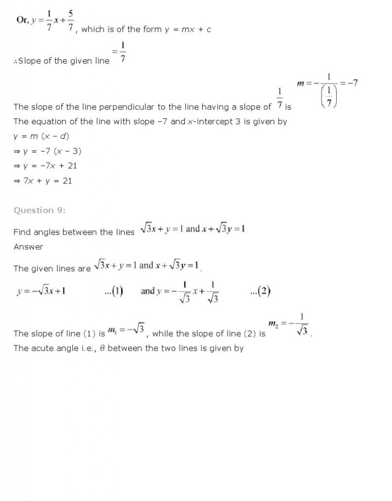 Straight Lines, Class 11 Mathematics NCERT Solutions