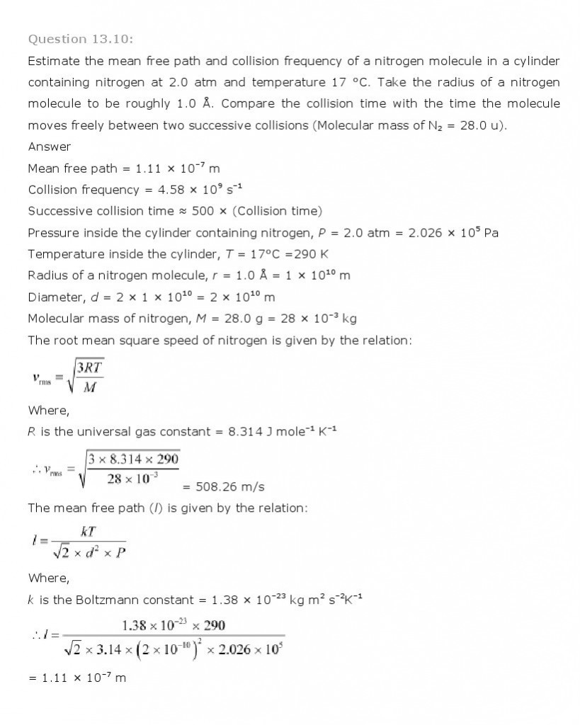 Kinetic Theory, Class 11 Physics NCERT Solutions