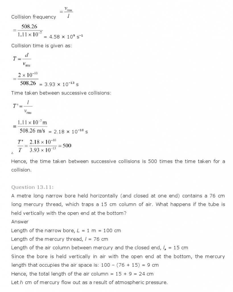 Kinetic Theory, Class 11 Physics NCERT Solutions