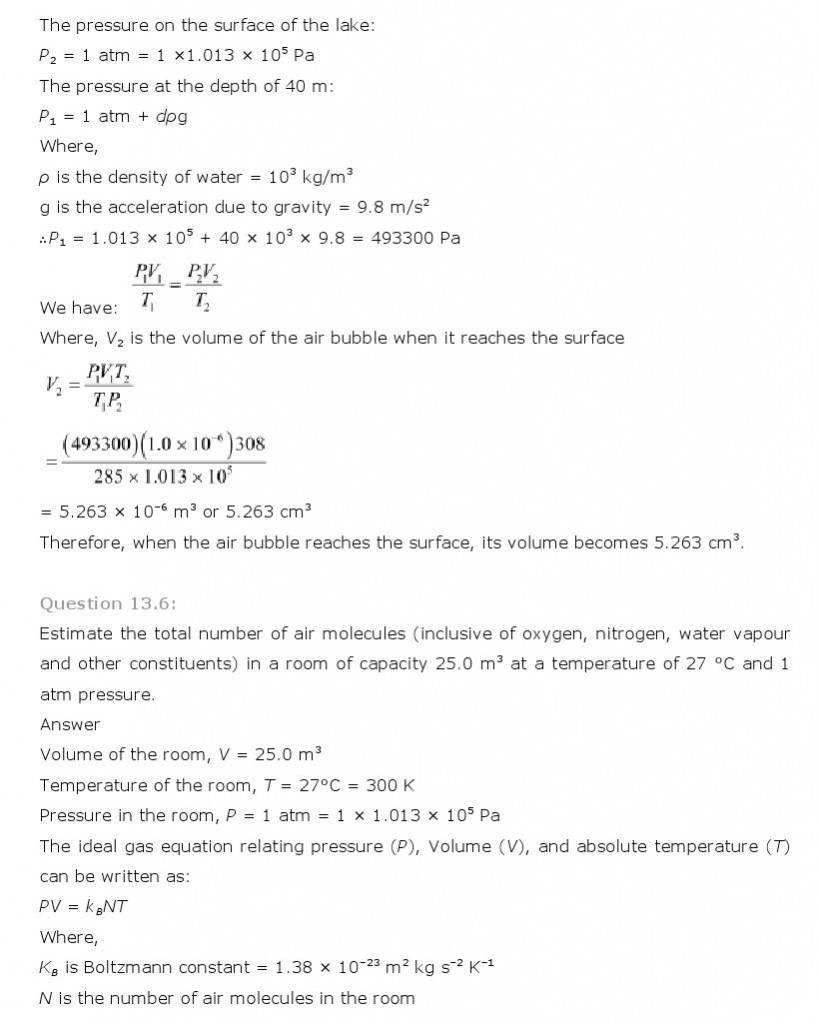 Kinetic Theory, Class 11 Physics NCERT Solutions